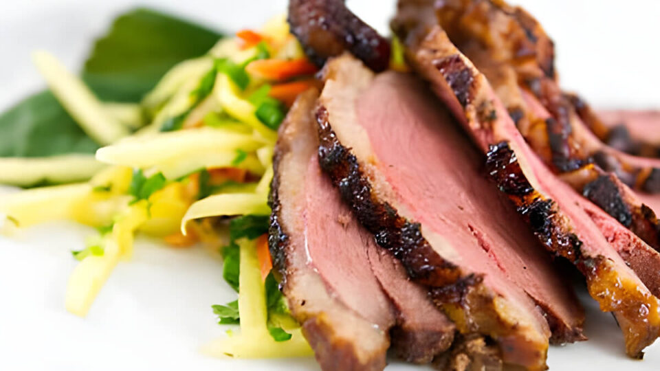 Cinnamon Tea Smoked Duck With Green Mango Slaw